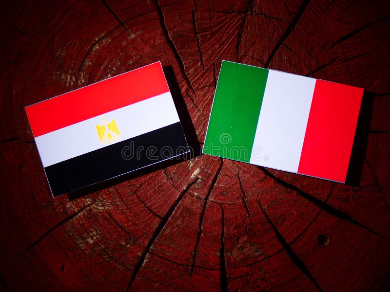 Egyptian Flag with Italian Flag on a Tree Stump Isolated Stock ...