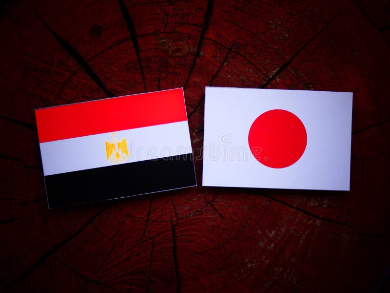Egyptian Flag with Japanese Flag on a Tree Stump Isolated Stock Image ...