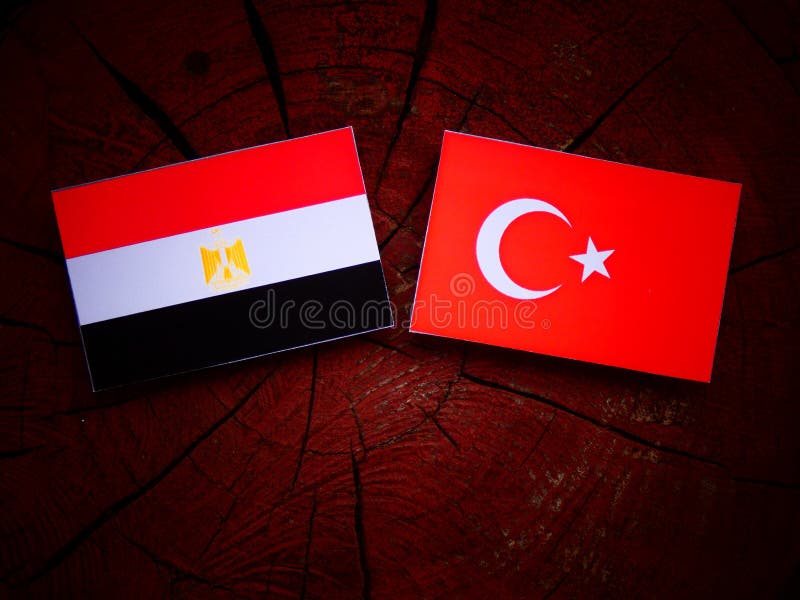 Egyptian Flag with Turkish Flag on a Tree Stump Stock Photo - Image of ...