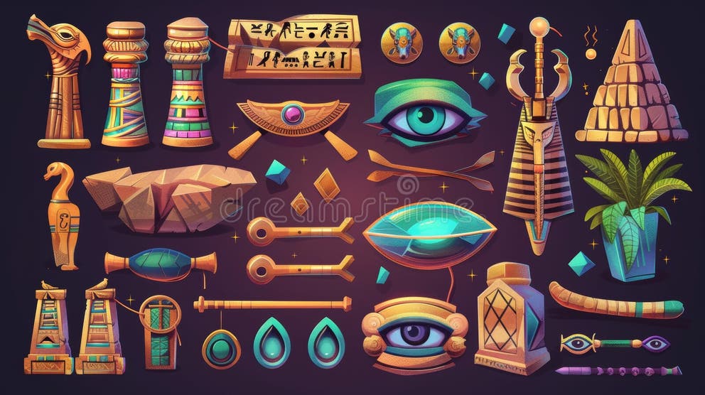 The Egyptian Game User Interface Elements and Buttons Include a Scarab ...