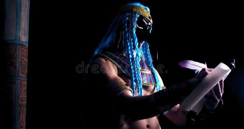 Thoth is Writing on a Piece of Stone and Looking at a Column with ...