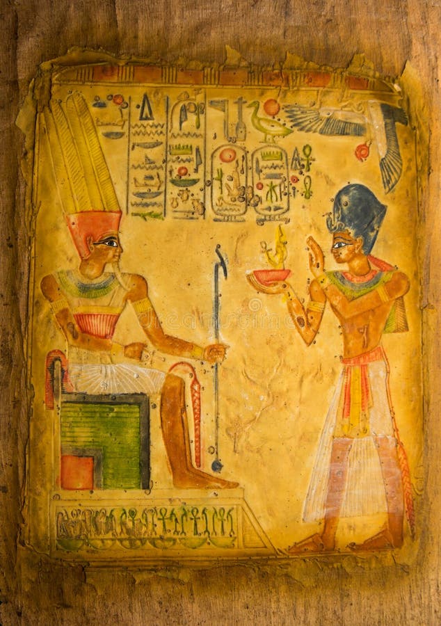 Egyptian Hand Painting on Papyrus Stock Image - Image of calligraphy ...