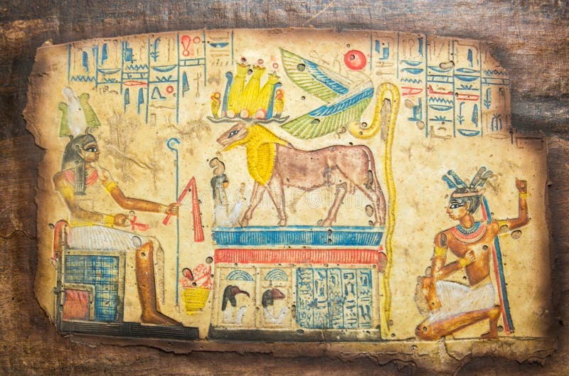 Egyptian Hand Painting on Papyrus Stock Image - Image of calligraphy ...