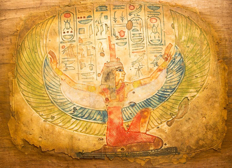 Egyptian Hand Painting on Papyrus Stock Image - Image of calligraphy ...