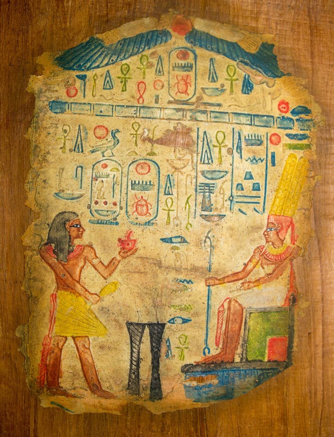 Egyptian Hand Painting on Papyrus Stock Image - Image of historical ...