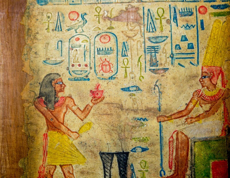 Egyptian Hand Painting on Papyrus Stock Image - Image of calligraphy ...