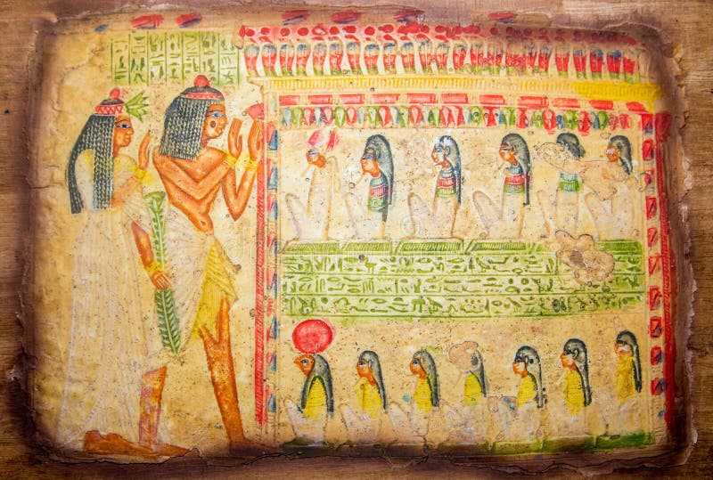 Egyptian Hand Painting on Papyrus Stock Image - Image of calligraphy ...