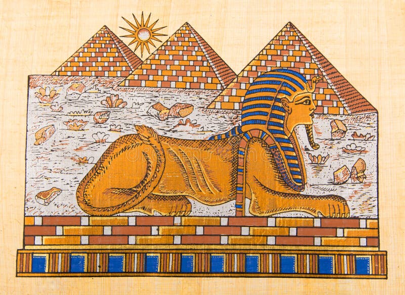 Egyptian Hand Pyramids and Sphinx on Papyrus Stock Image - Image of ...
