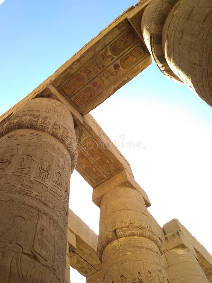 Columns with Hieroglyphs in Karnak Temple at Luxor, Egypt. Travel ...