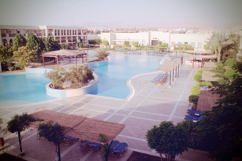 Egyptian hotel terrace stock image. Image of palm, front - 66140377