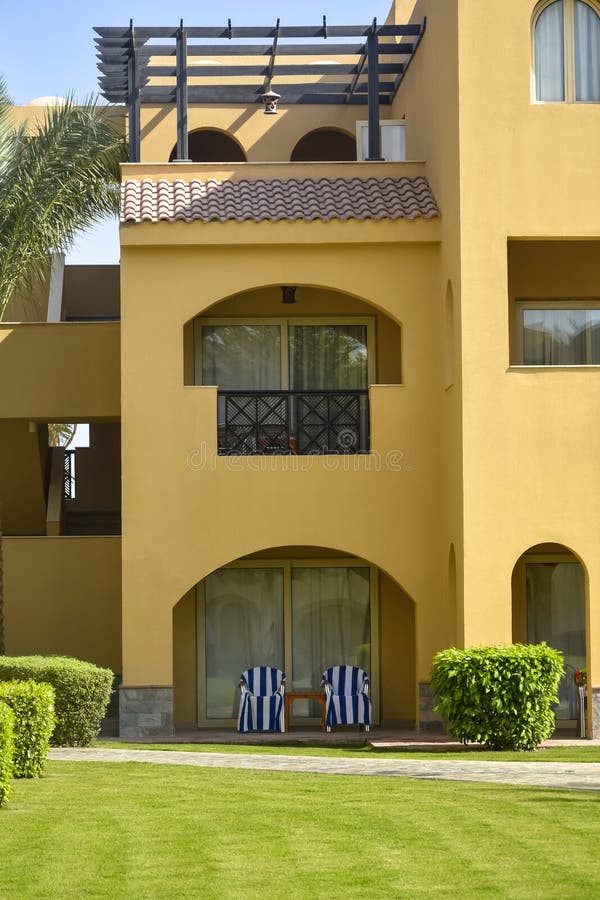 Egyptian House Exterior. View of Arabic Building with Arched Windows ...