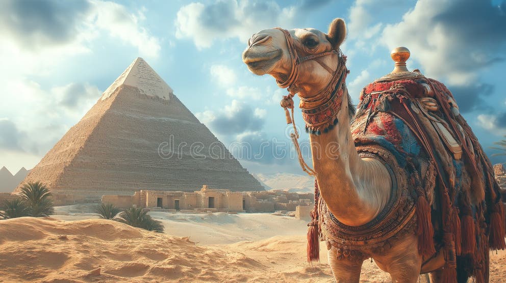 Egyptian Landscape with a Camel in the Foreground and the Pyramids of ...