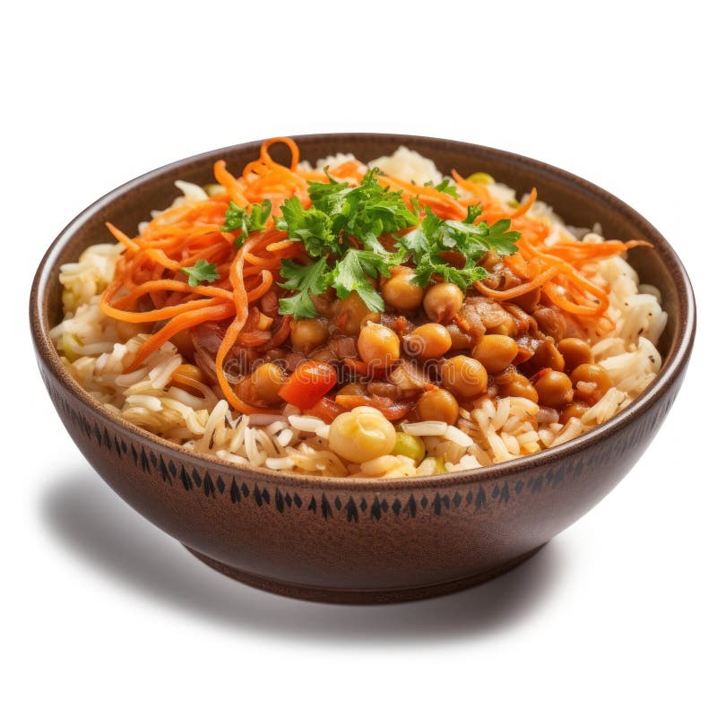 Egyptian Lentil and Rice Bowl on White Background . Stock Illustration ...