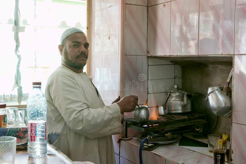 Egyptian Man Preparing Traditional Coffee Editorial Image - Image of ...