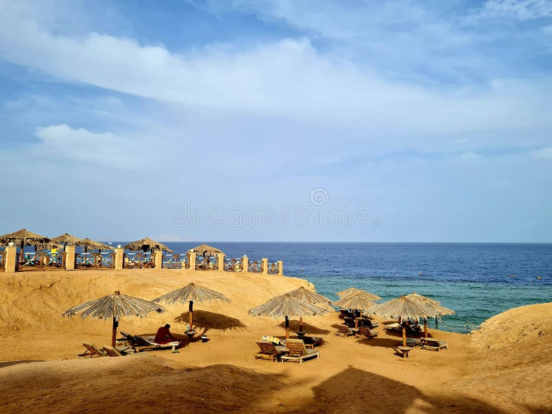Egyptian Parasols on the Beach of Red Sea, Egypt Editorial Photo ...