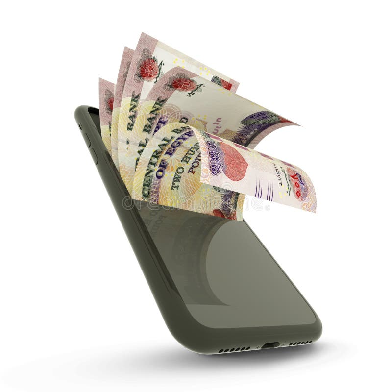 200 Egyptian Pound Notes Inside a Mobile Phone Isolated on White ...