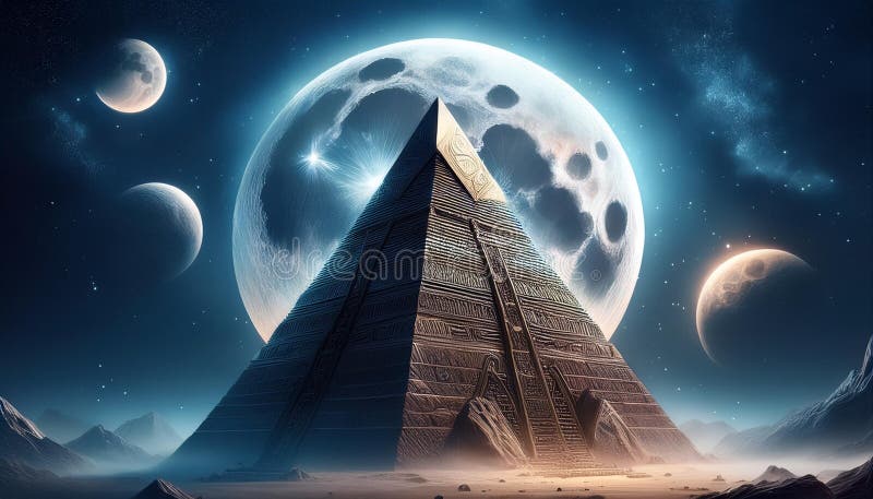 Egyptian pyramid with moon stock illustration. Illustration of planet ...
