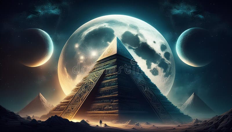 Egyptian pyramid with moon stock illustration. Illustration of dome ...
