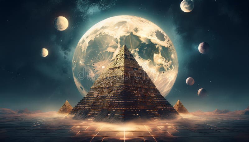 Egyptian pyramid with moon stock illustration. Illustration of planet ...