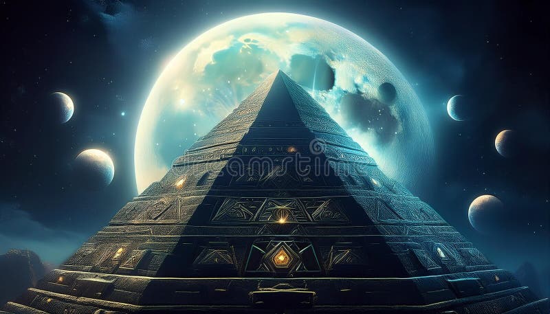 Egyptian pyramid with moon stock illustration. Illustration of suitable ...