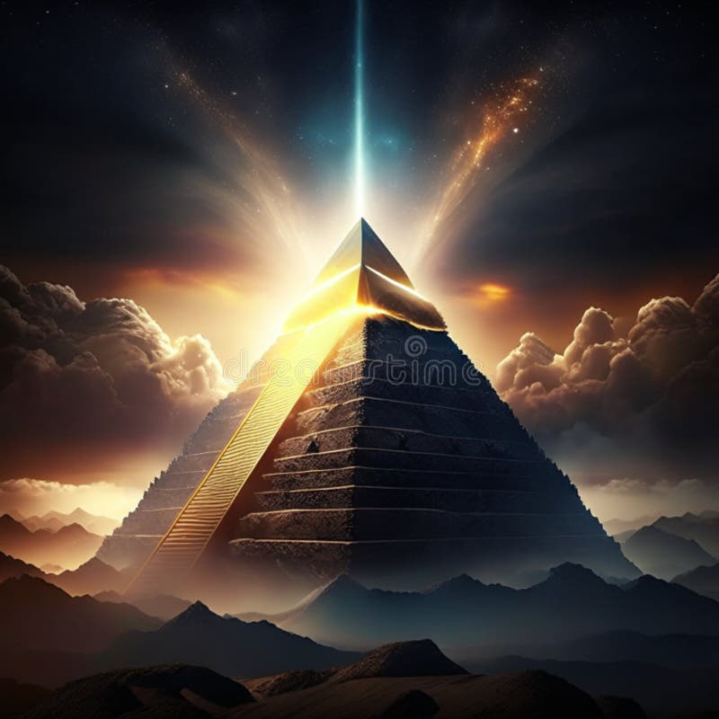 Egyptian Pyramid in the Sky with Rays of Light. 3d Rendering AI ...