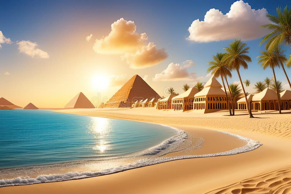 Egyptian Pyramids Along the Sea at 19-6-2024 Stock Illustration ...