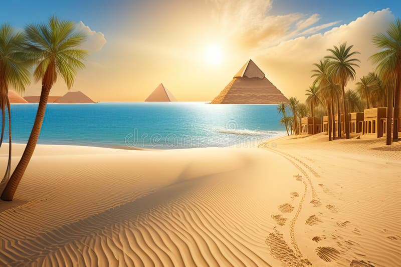 Egyptian Pyramids Along the Sea at 19-6-2024 Stock Illustration ...