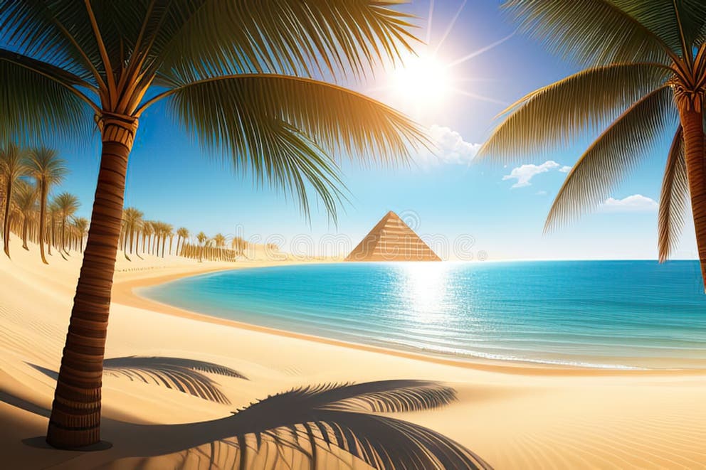Egyptian Pyramids Along the Sea at 19-6-2024 Stock Illustration ...