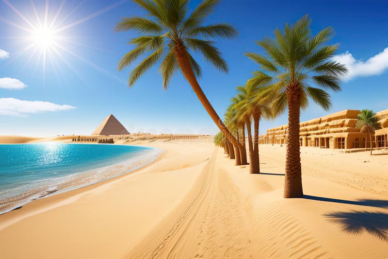 Egyptian Pyramids Along the Sea at 19-6-2024 Stock Illustration ...