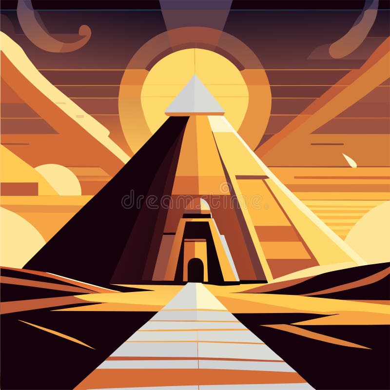 Egyptian Pyramids in the Desert at Sunset. Vector Illustration Stock ...