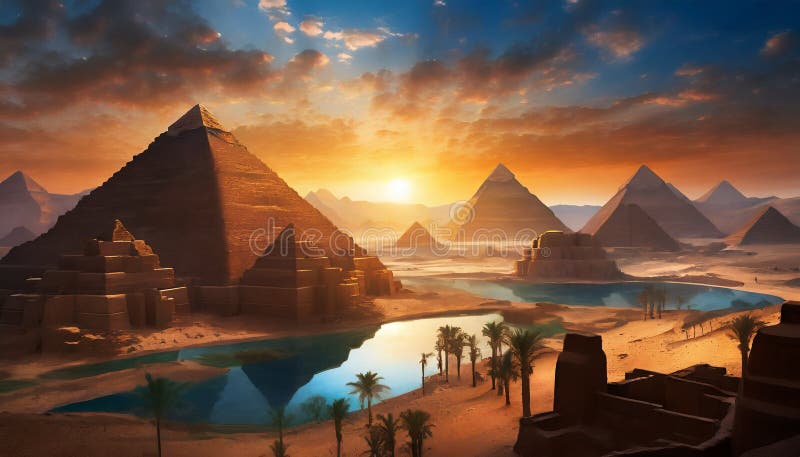 Egyptian pyramids stock illustration. Illustration of evening - 322282348