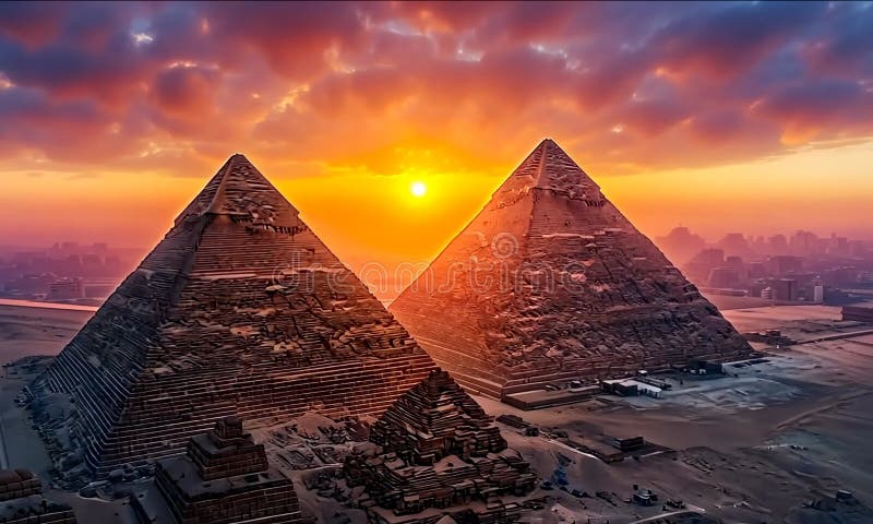 Egyptian Pyramids in Giza at Sunset AI Stock Footage - Video of pyramid ...