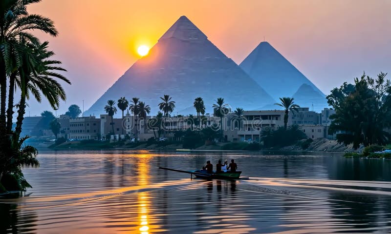 Egyptian Pyramids in Giza at Sunset AI Stock Footage - Video of evening ...