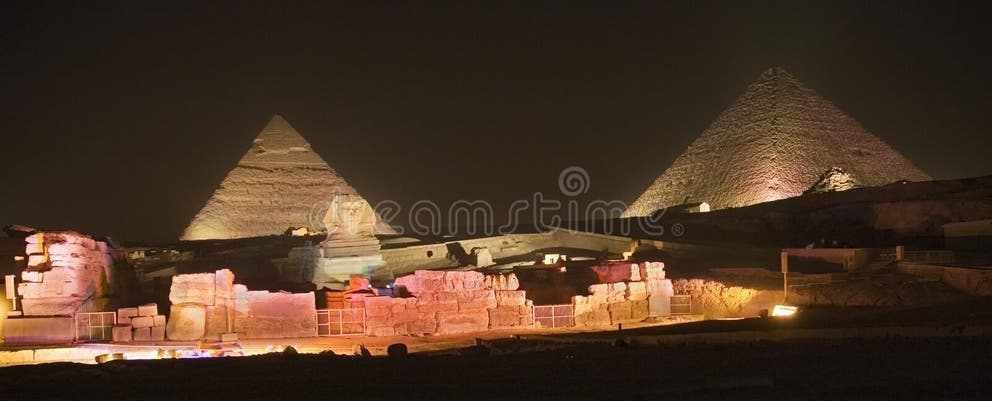 Egyptian Pyramids at night stock photo. Image of giza - 2530066