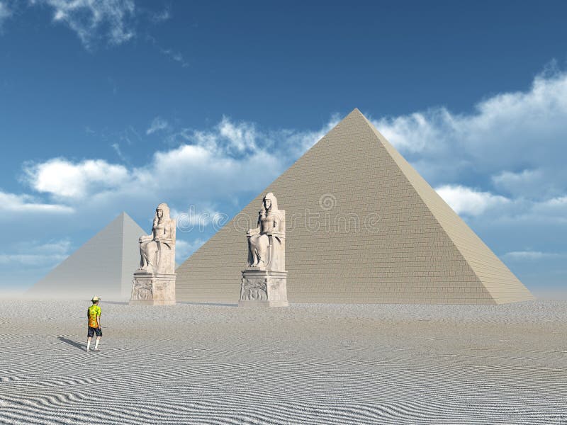 Egyptian Pyramids and Statues Stock Illustration - Illustration of blue ...