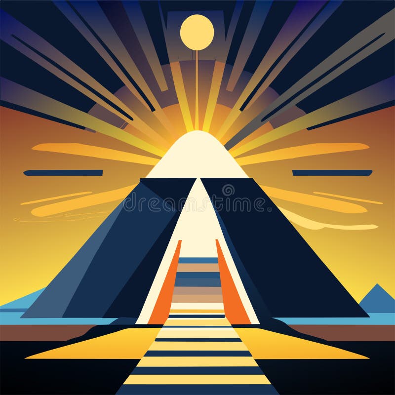 Egyptian Pyramids and Sun at Sunset. Vector Illustration in Flat Style ...