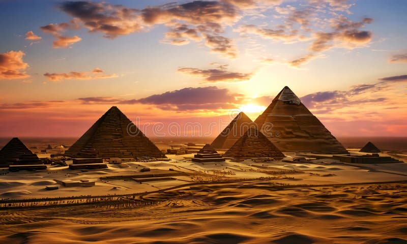 Egyptian Pyramids in Giza at Sunset AI Stock Footage - Video of giza ...