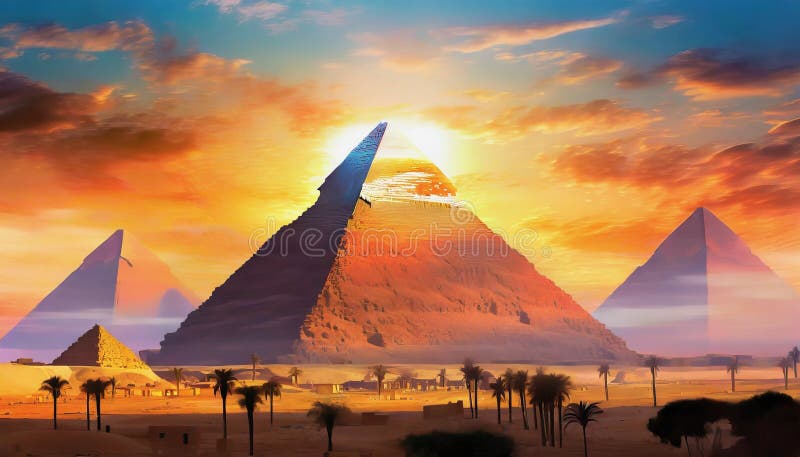 Egyptian Pyramids at Sunset Stock Illustration - Illustration of ...