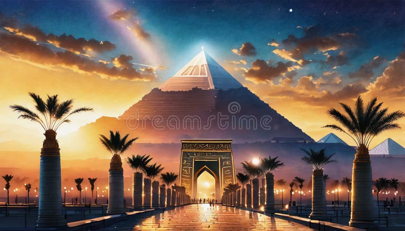 Egyptian Pyramids at Sunset Stock Illustration - Illustration of ...