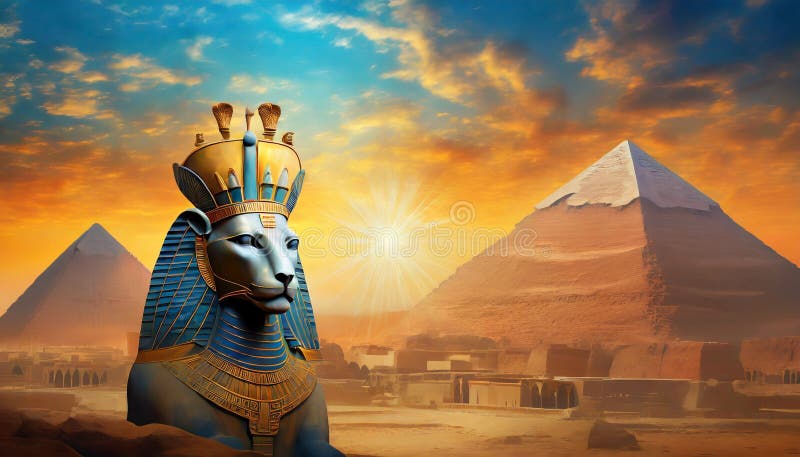 Egyptian Pyramids at Sunset Stock Illustration - Illustration of travel ...