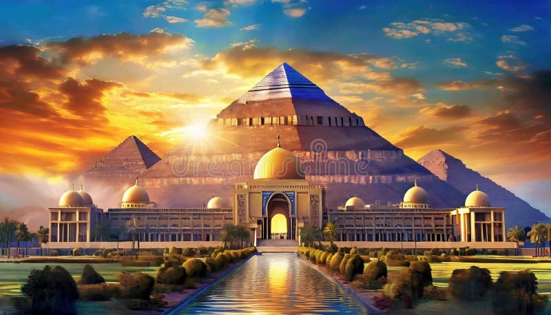 Egyptian Pyramids at Sunset Stock Illustration - Illustration of ...