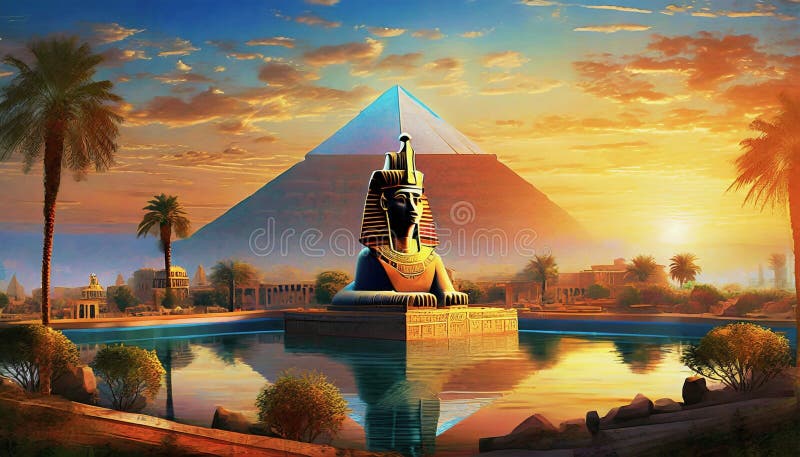 Egyptian Pyramids at Sunset Stock Illustration - Illustration of ...