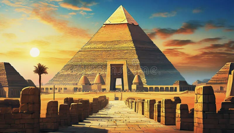 Egyptian Pyramids at Sunset Stock Illustration - Illustration of ...