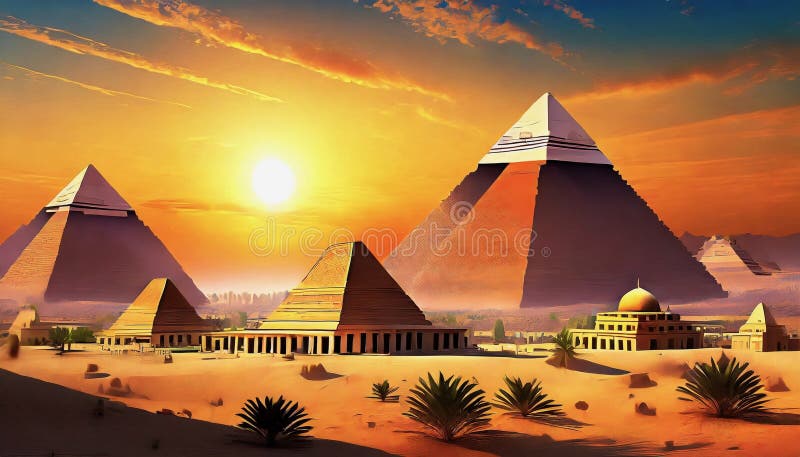 Egyptian Pyramids at Sunset Stock Illustration - Illustration of ...