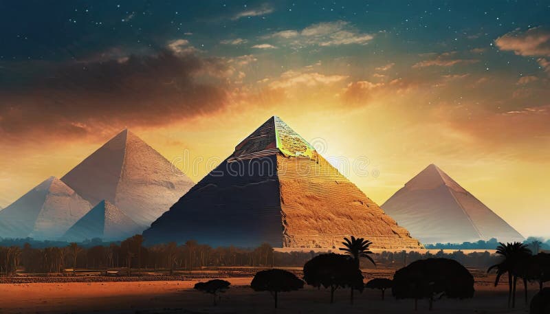 Egyptian Pyramids at Sunset Stock Illustration - Illustration of ...