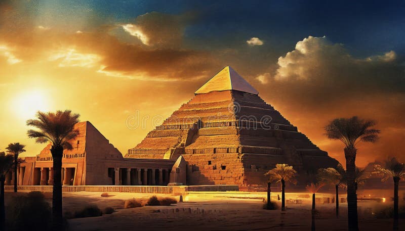 Egyptian Pyramids at Sunset Stock Illustration - Illustration of cover ...
