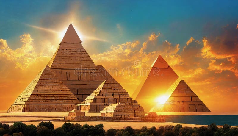 Egyptian Pyramids at Sunset Stock Illustration - Illustration of night ...
