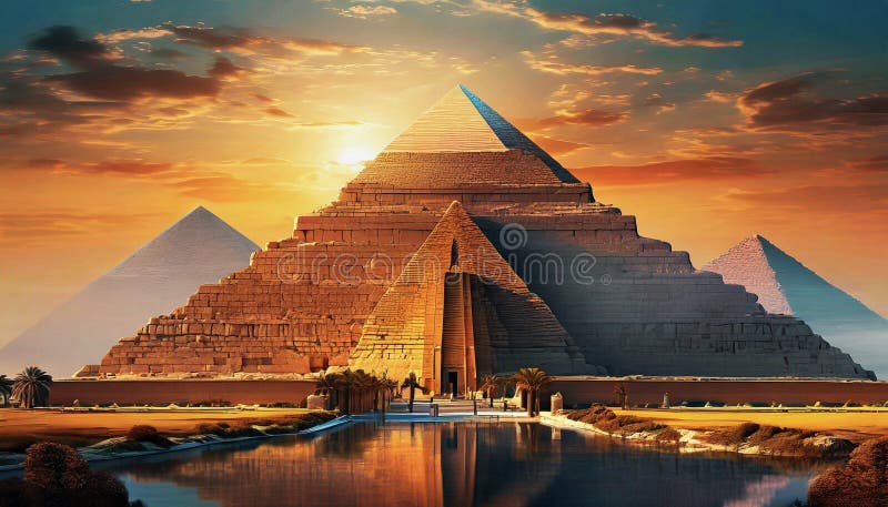 Egyptian Pyramids at Sunset Stock Illustration - Illustration of ...