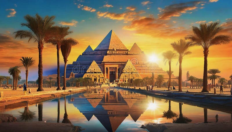 Egyptian Pyramids at Sunset Stock Illustration - Illustration of ...