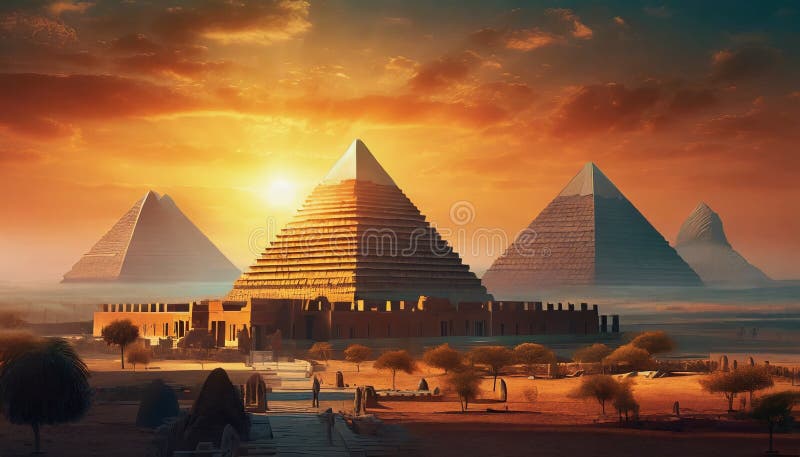 Egyptian Pyramids at Sunset Stock Illustration - Illustration of sand ...